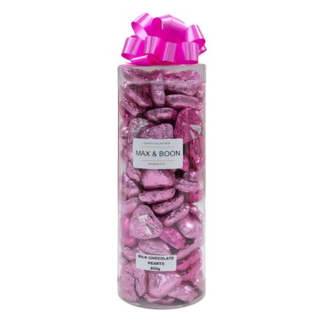 M & B Chocolates - Milk Chocolate Foil Wrapped Hearts in Cylinder Pink ...