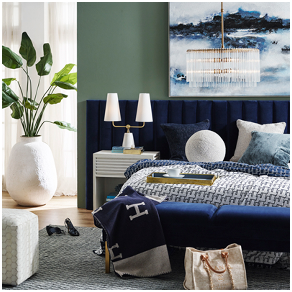 Cafe Lighting Broadway Tufted Queen Bedhead Navy Velvet Peter s of Kensington