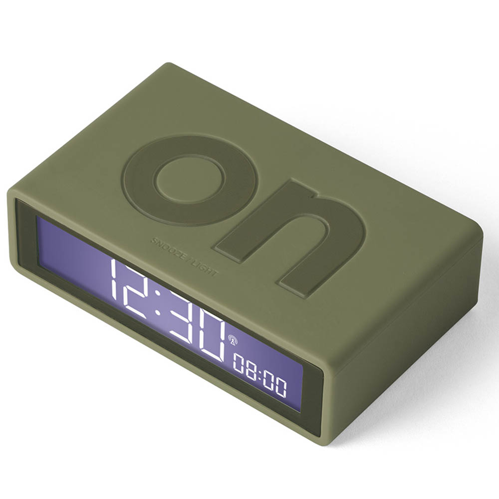 Lexon - Flip Clock Reversible LCD Alarm Clock Khaki | Peter's of Kensington
